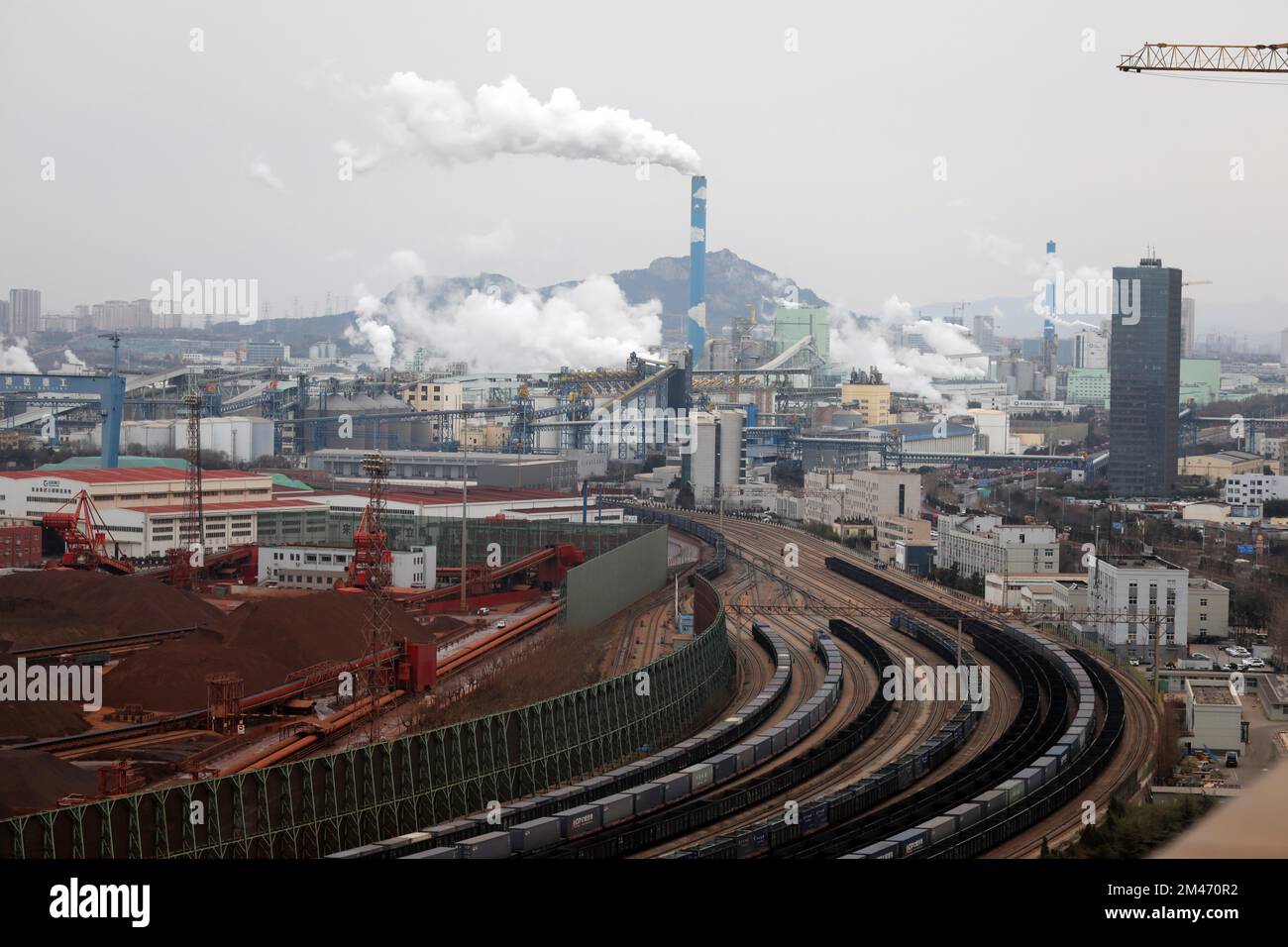 Aerial photo shows the busy working scene of Rizhao Port in Rizhao City ...
