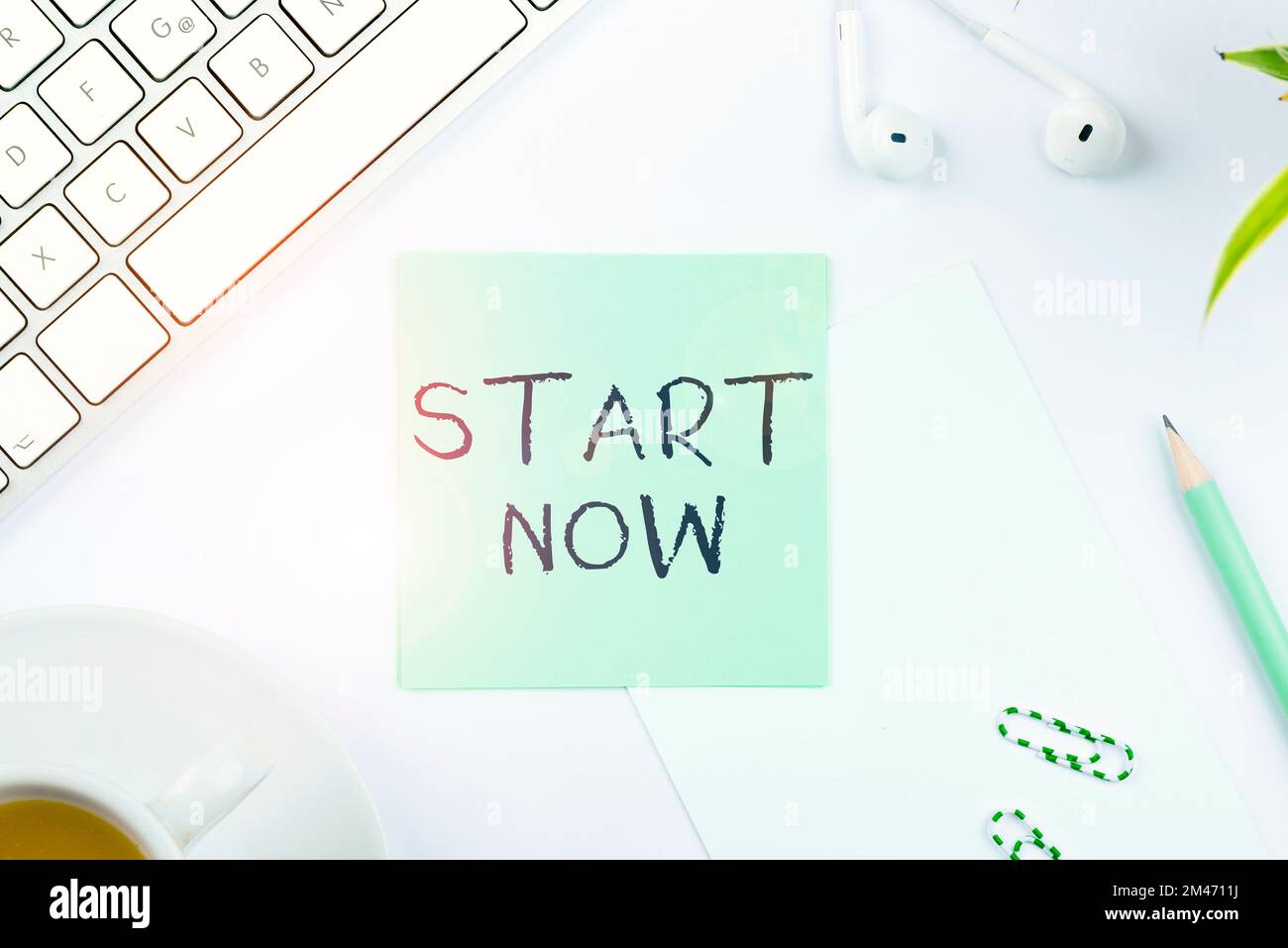 Text caption presenting Start Now. Business idea do not hesitate to get ...