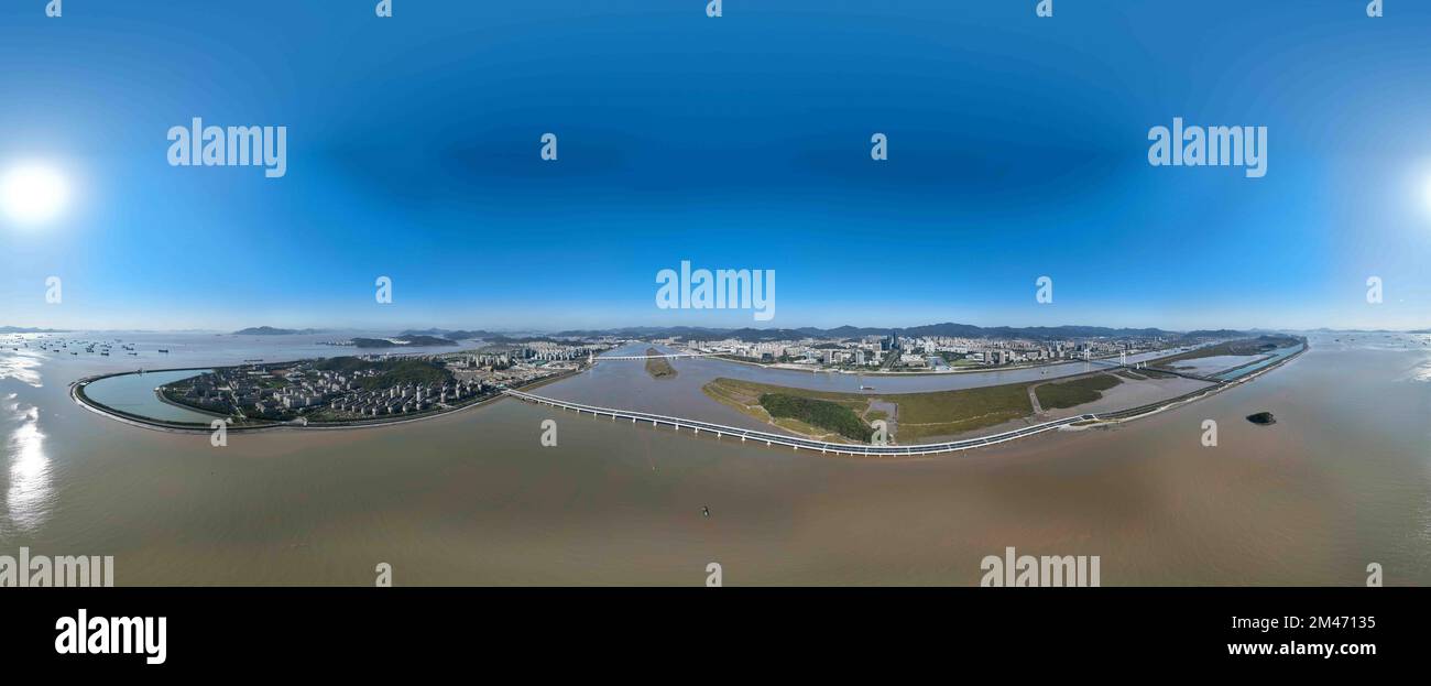 Aerial photo shows the Chashan Bridge in trial operation in Zhoushan ...