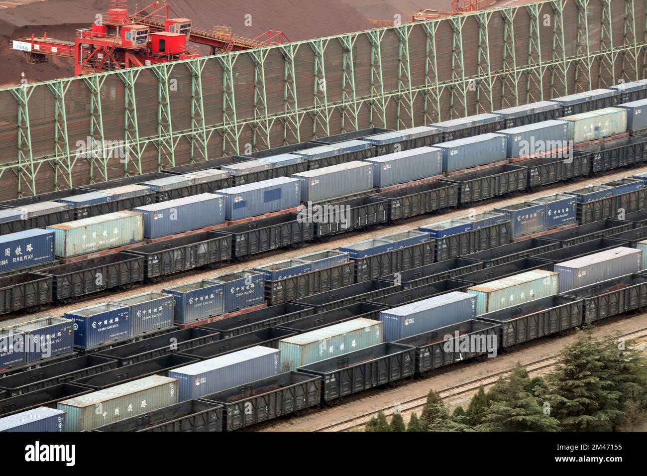 Aerial photo shows the busy working scene of Rizhao Port in Rizhao City ...