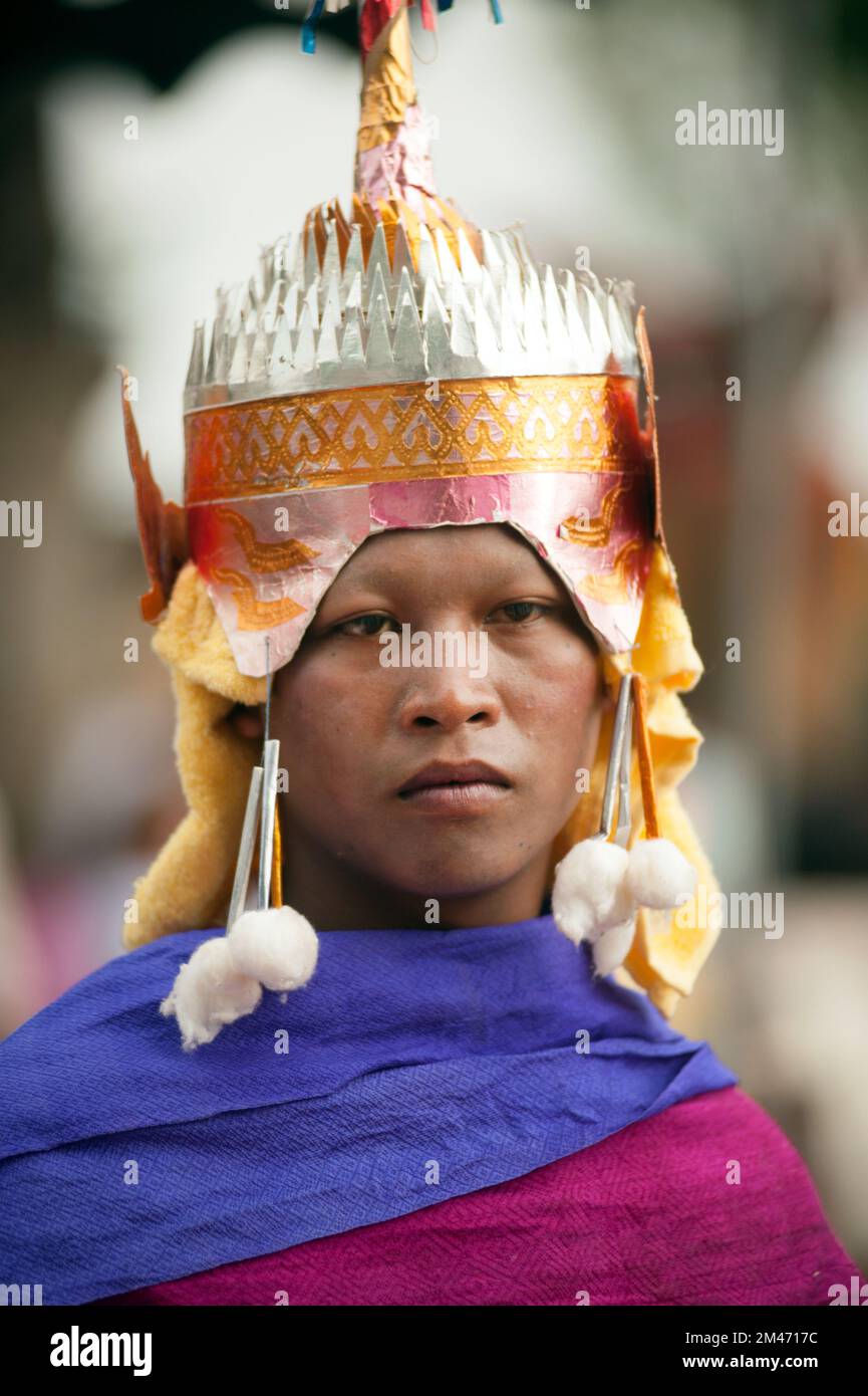 Face of Unidentified Buddhist Novice Monk in colorful dress on ...