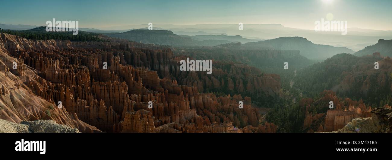 A panoramic view of a beautiful forest near the mountains Stock Photo ...
