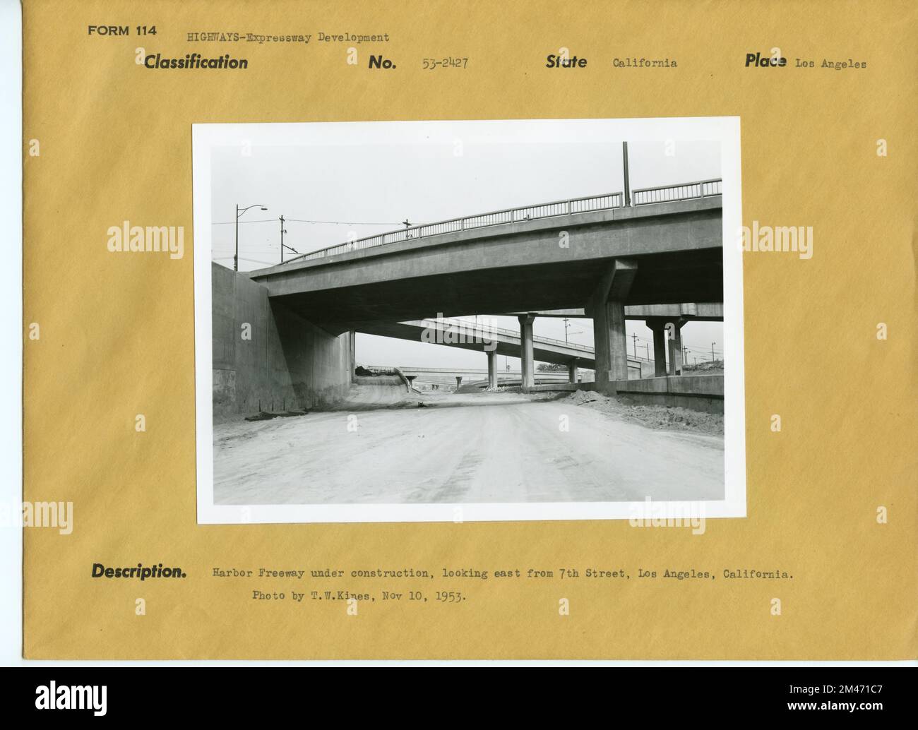 Harbor Freeway. Original caption: Harbor Freeway under construction ...