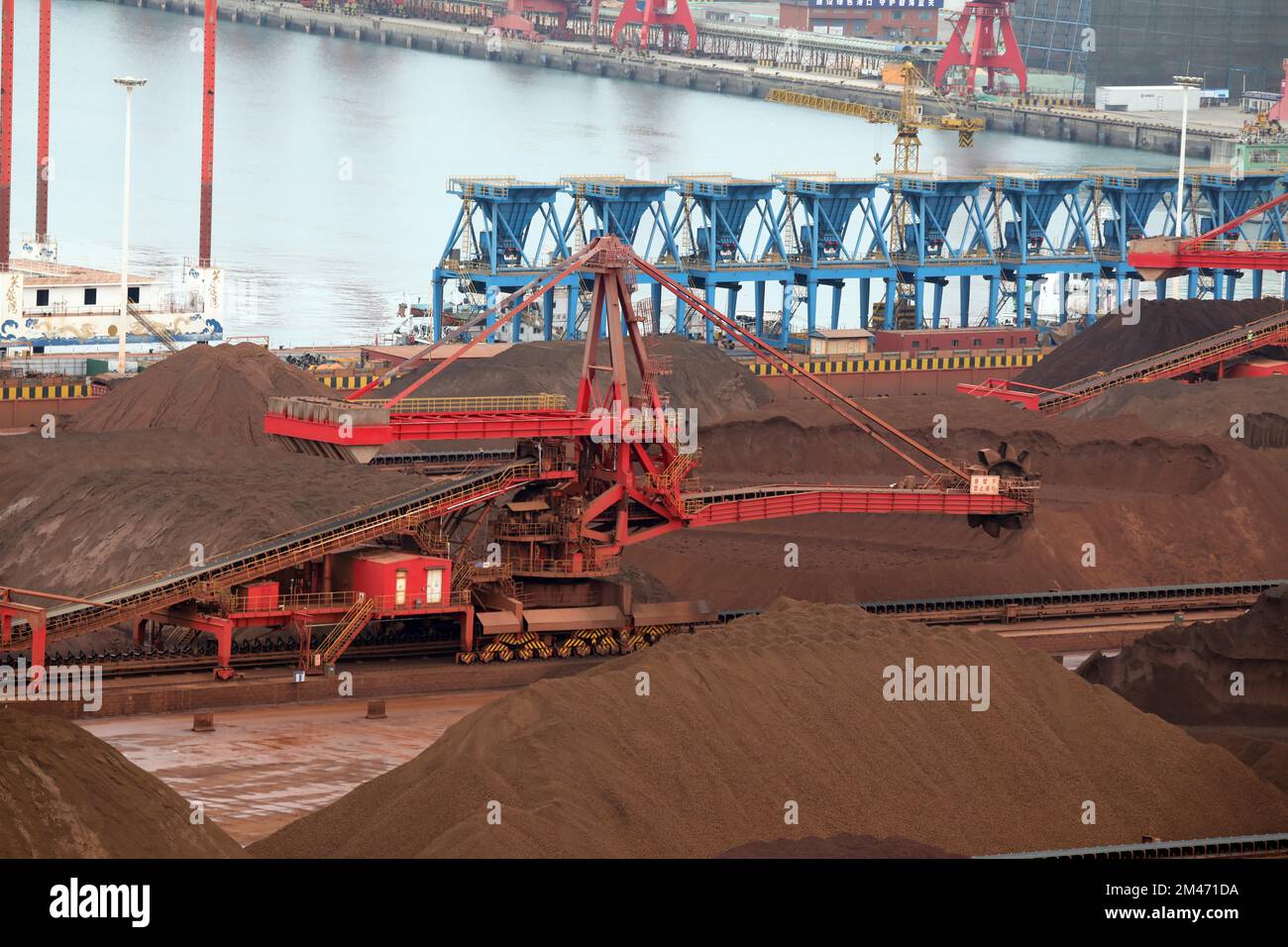 Aerial photo shows the busy working scene of Rizhao Port in Rizhao City ...