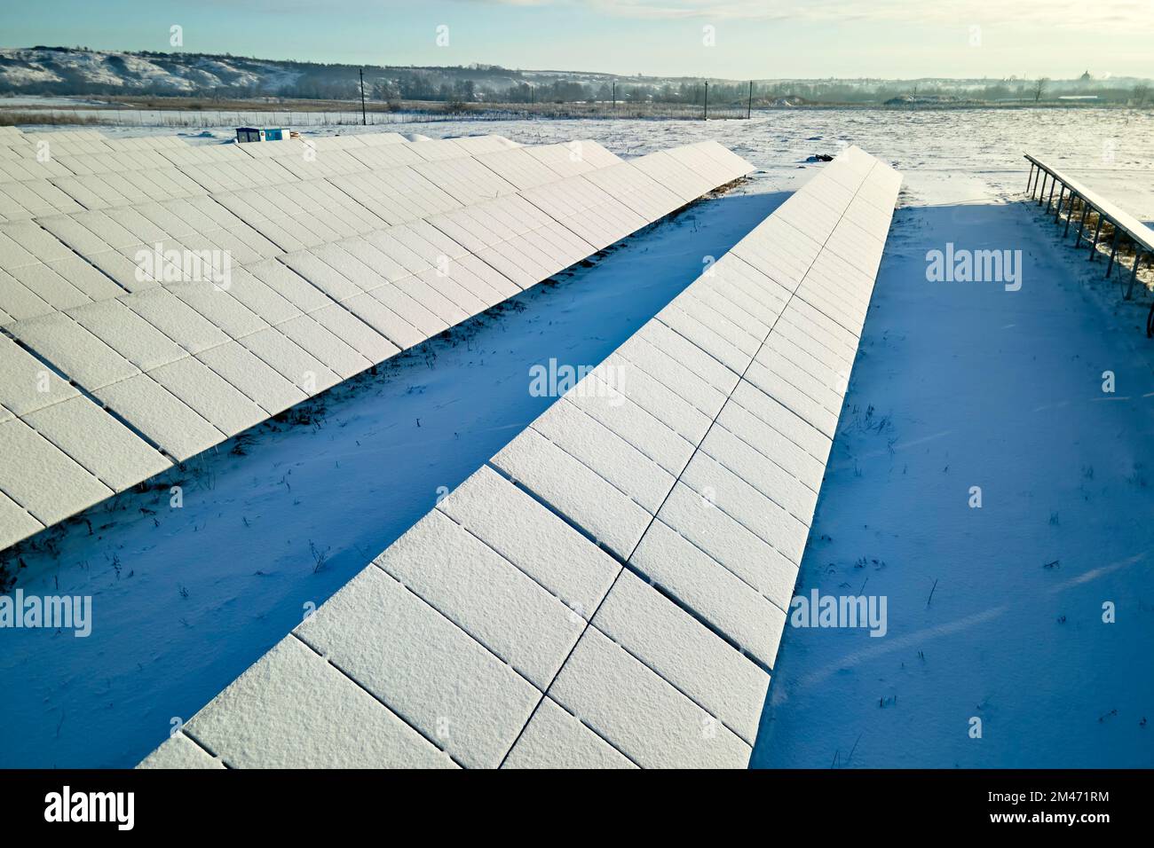 Aerial view of sustainable electrical power plant with solar ...