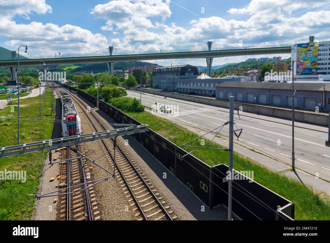 Povazska Bystrica (Waagbistritz): railway line, train, freeway D1 ...