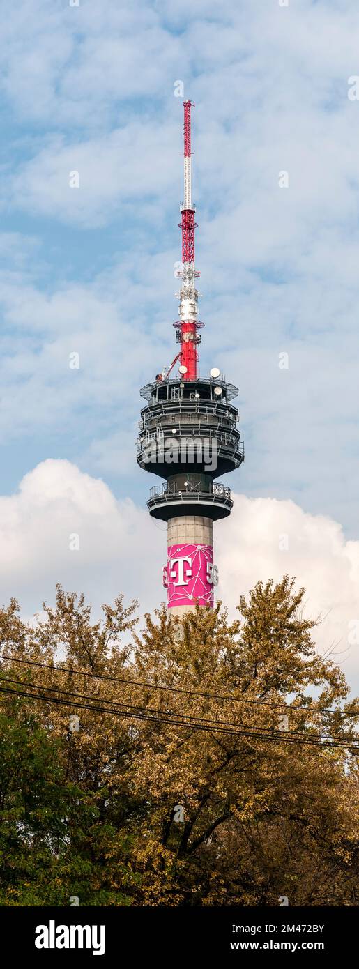 Red and white communication tower, Budapest, Hungary Stock Photo - Alamy