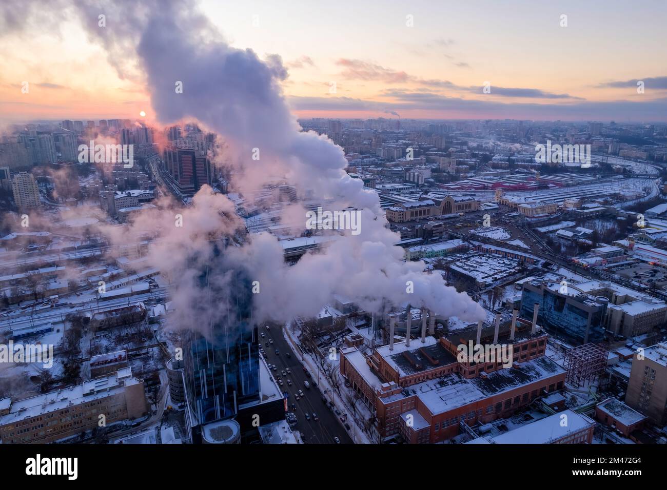 Smoke comes out of the heat boiler pipe. Central heating system of ...