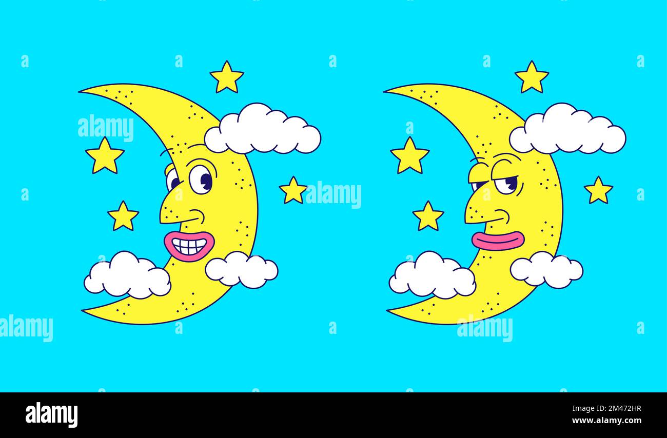 Smiling crescent moon - cartoon character in y2k style Stock Vector ...