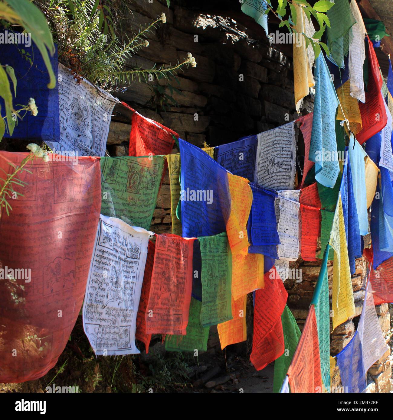 Prayer flags on the mountains of Bhutan Stock Photo - Alamy