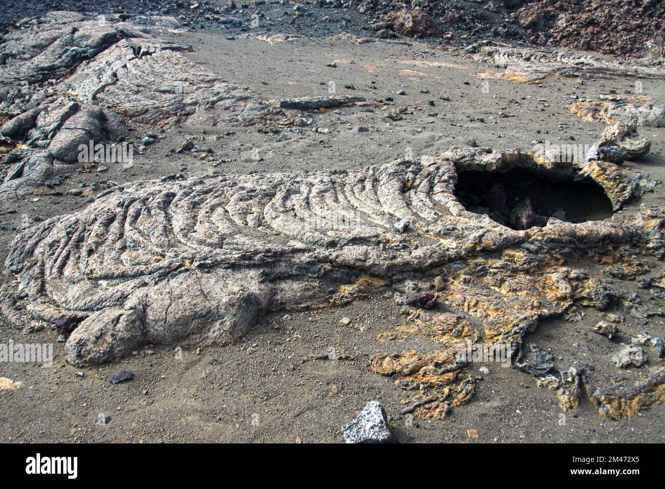 remains of flowing lava in the cool Volcanic rocks on Galapagos Islands ...