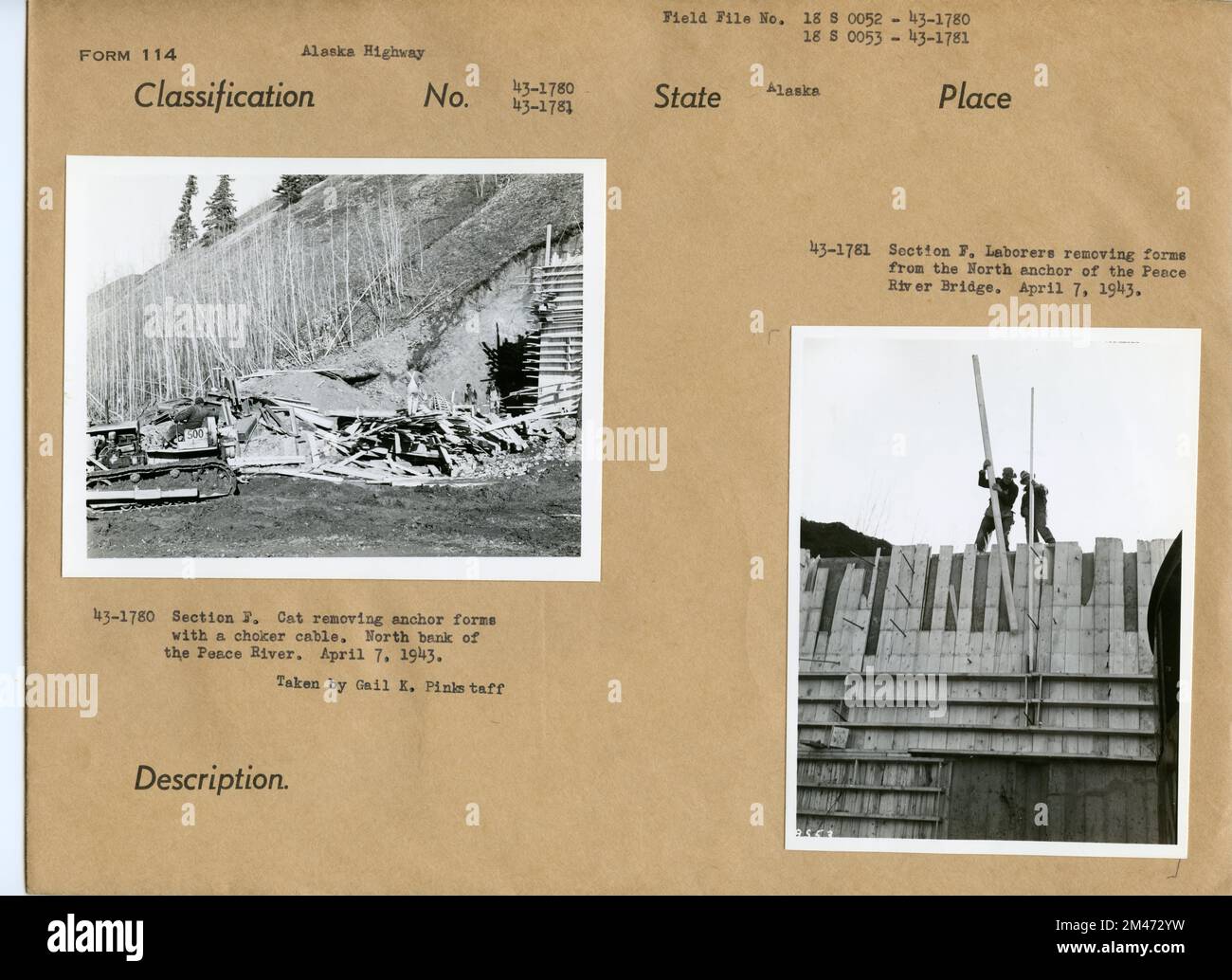 Peace River Bridge. Original caption: 43-1780: Section F. Cat removing ...