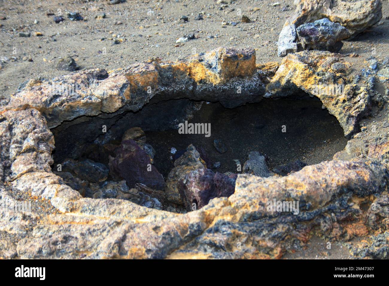 remains of flowing lava in the cool Volcanic rocks on Galapagos Islands ...