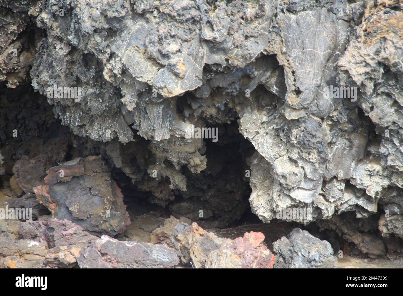 remains of flowing lava in the cool Volcanic rocks on Galapagos Islands ...