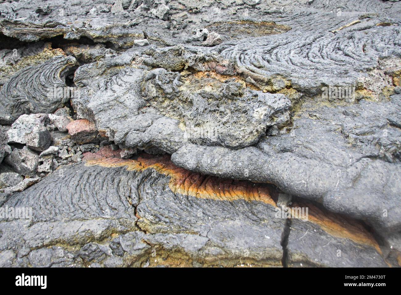 remains of flowing lava in the cool Volcanic rocks on Galapagos Islands ...