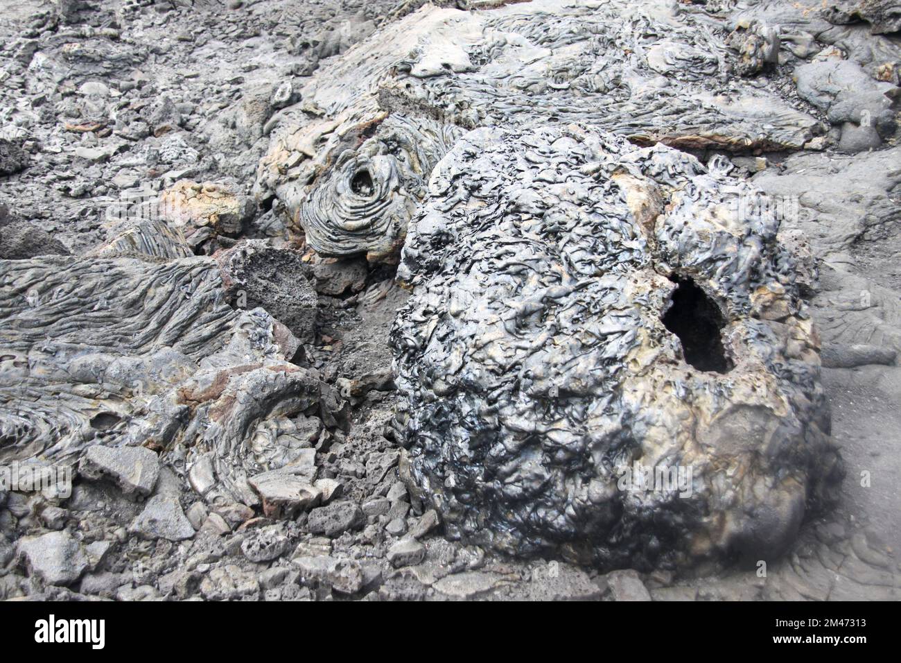 remains of flowing lava in the cool Volcanic rocks on Galapagos Islands ...
