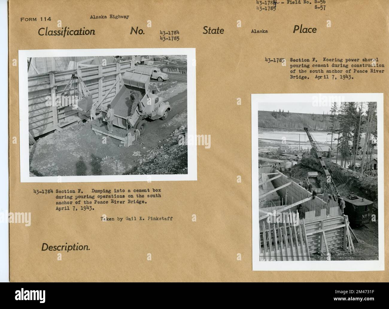 Peace River Bridge. Original caption: 43-1784: Section F. Dumping into ...