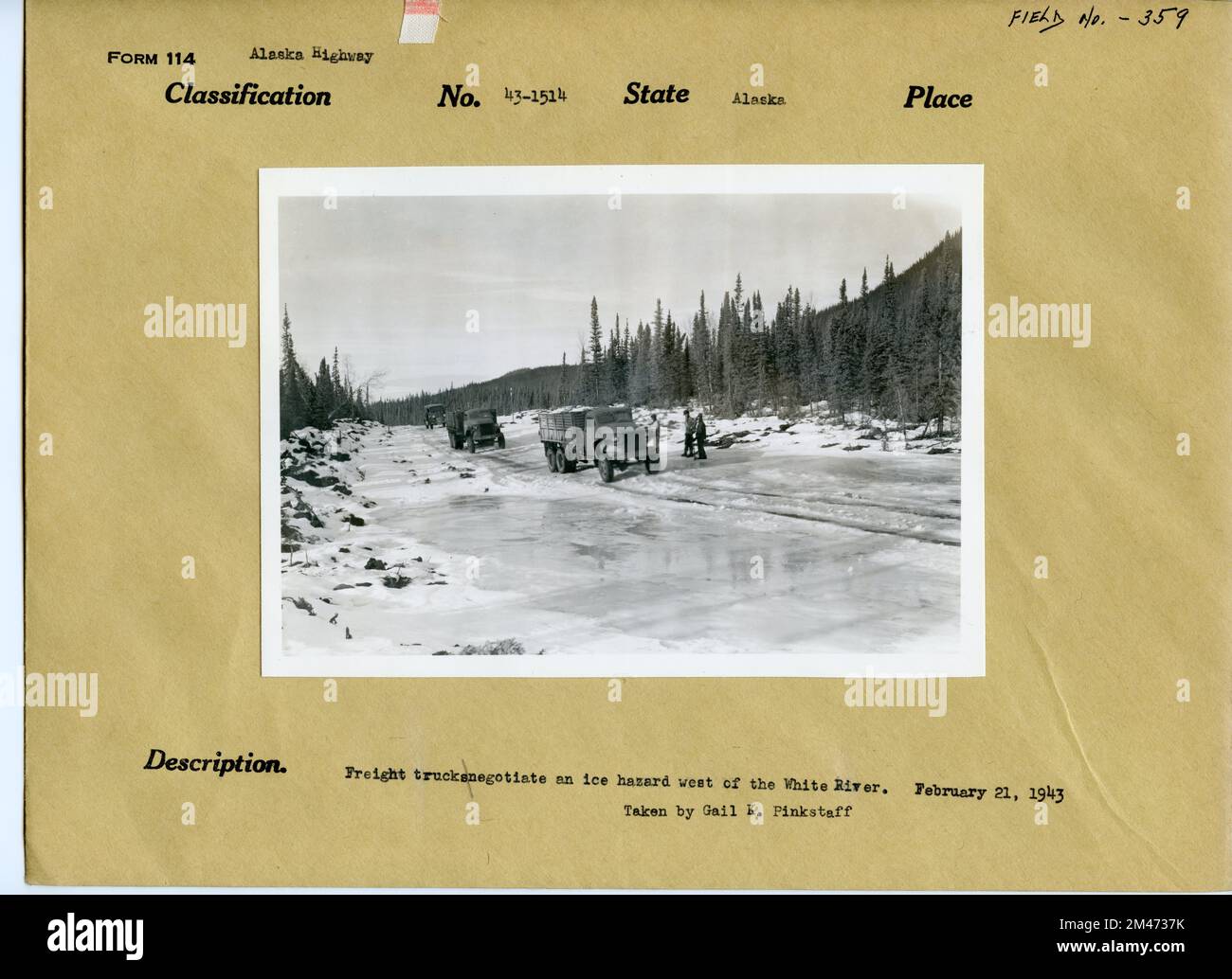 Ice Hazards. Original caption: Freight trucks negotiate an ice hazard ...