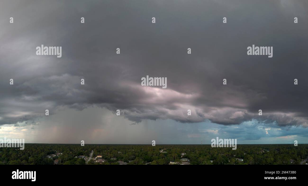 Landscape of dark ominous clouds forming on stormy sky before heavy ...
