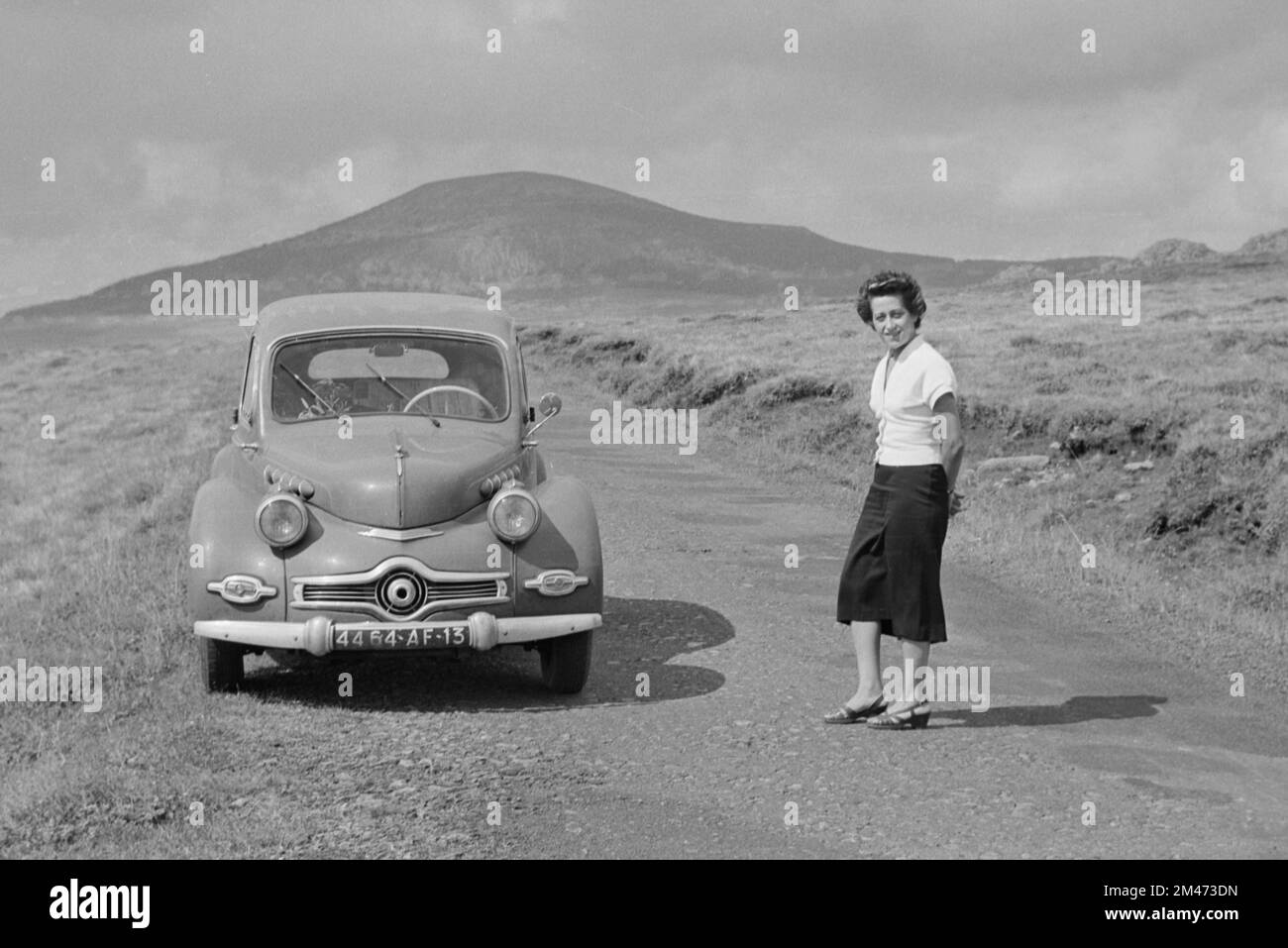 Young French 1950s Woman Poses in Front of a Vintage Panhard Dyna X ...