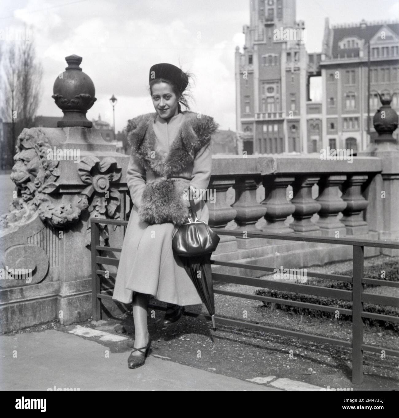 French Woman Wearing 1940s Style Clothes or Fashion including Fur Muff ...