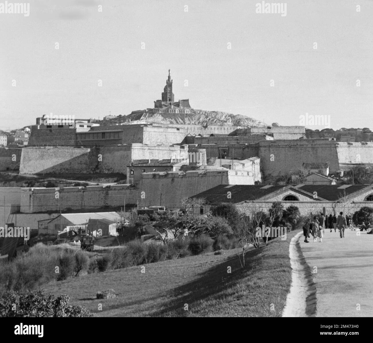 Skyline View of Marseille with the Old Port, the Basilca of Notre-Dame ...