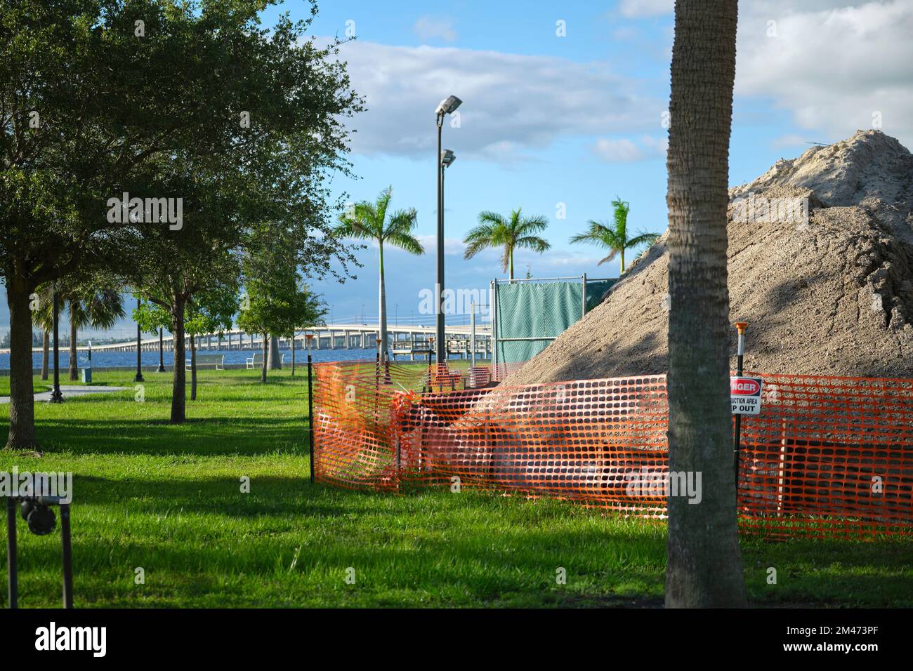 Protective restriction barrier at industrial construction site. Safety ...