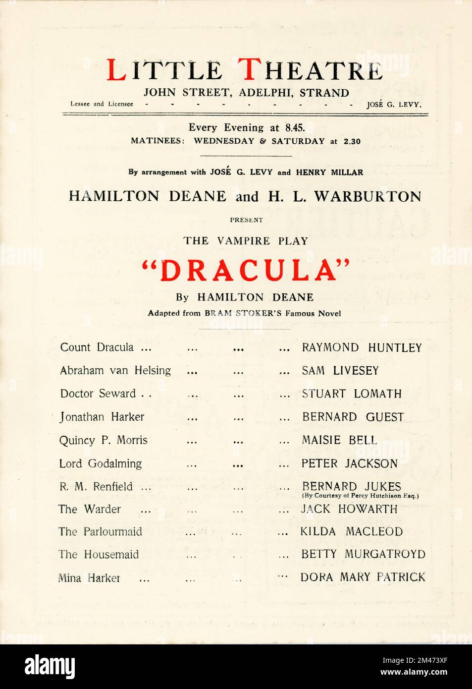 Inside Page with Cast List from Theatre Programme from 9th June 1927 ...