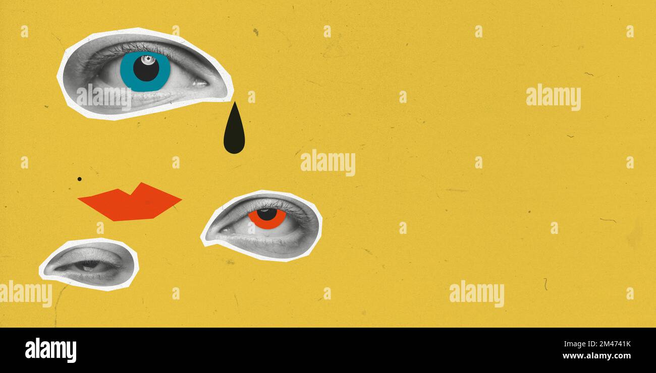 Contemporary art collage. Conceptual image. Human eyes showing ...