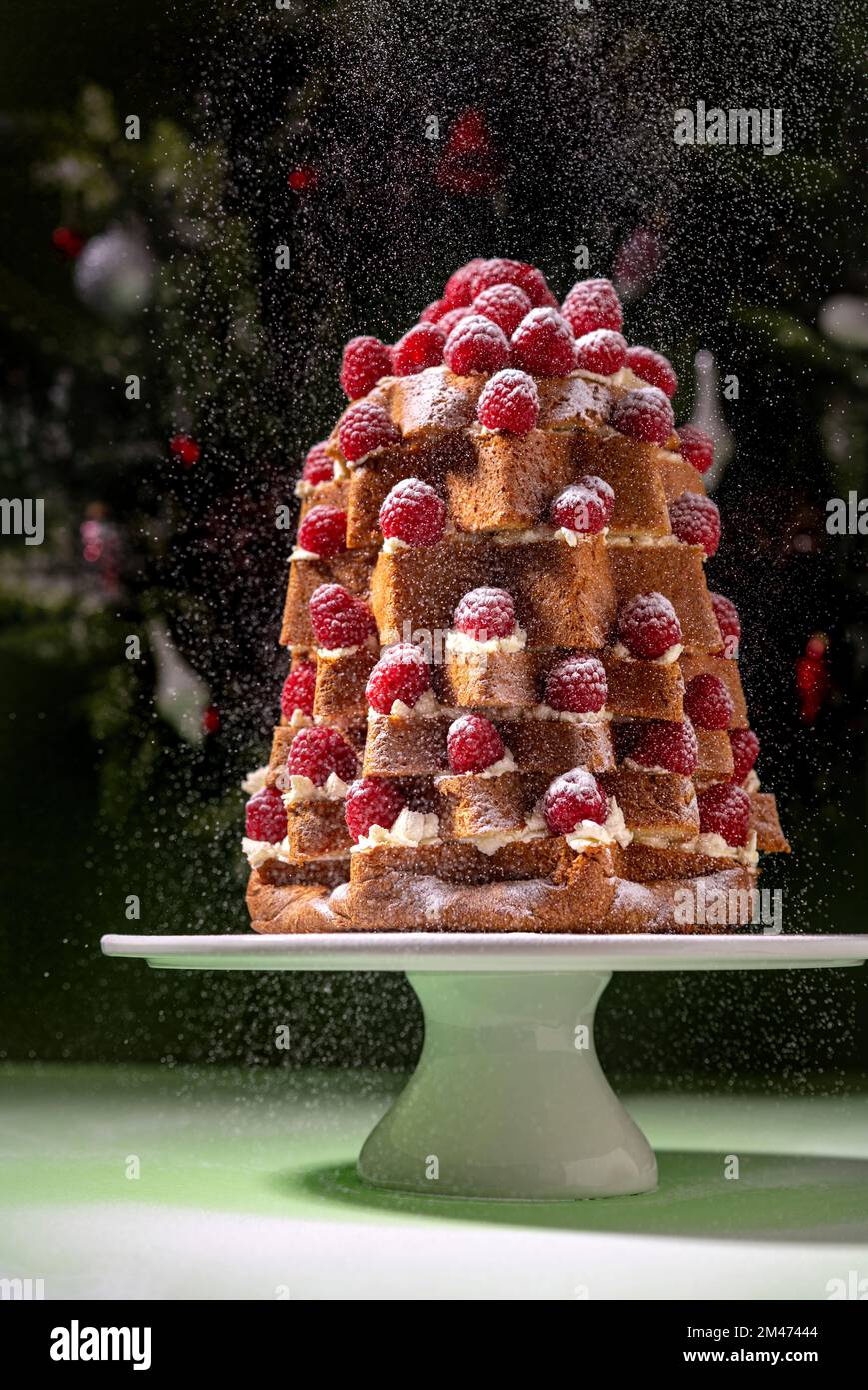 Christmas raspberry decorated Italian sweet bred Pandoro (pan d'oro ...