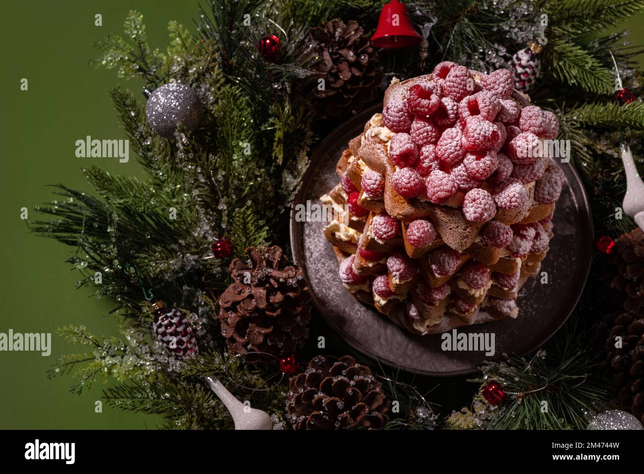 Christmas raspberry decorated Italian sweet bred Pandoro (pan d'oro ...