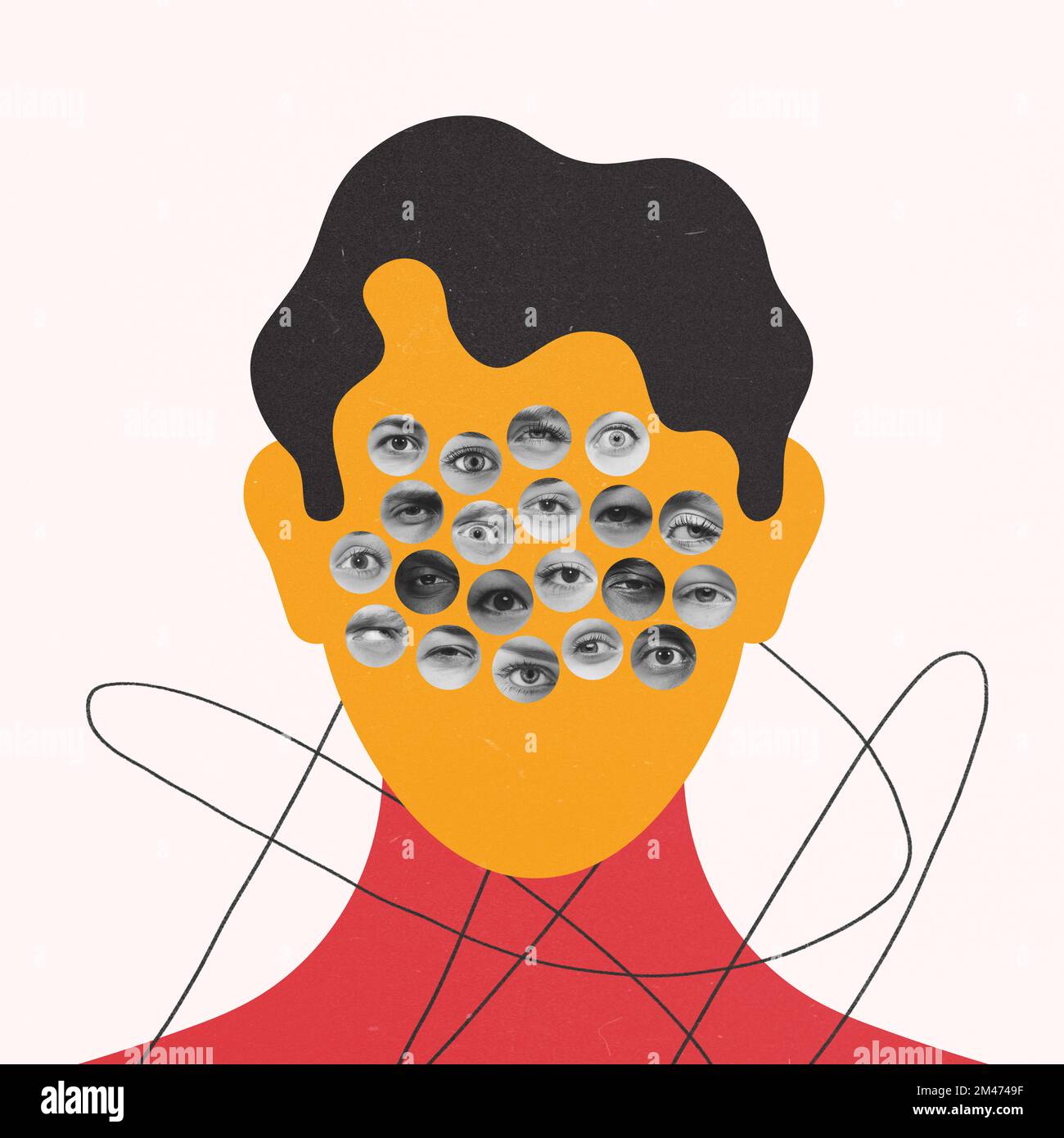 Contemporary art collage. Conceptual image. Male face silhouette with ...
