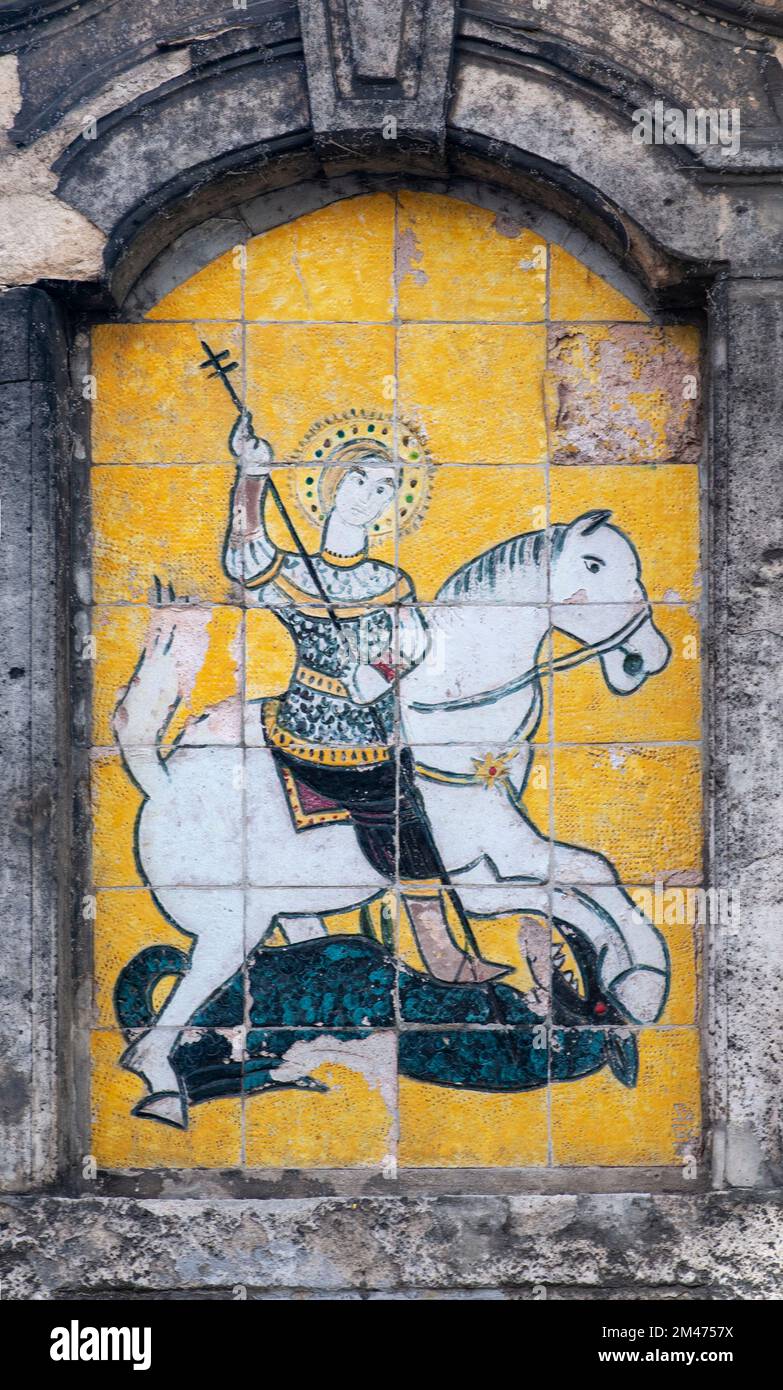 Tiled art of St. George slaying the dragon Saint George Martyr Serbian ...