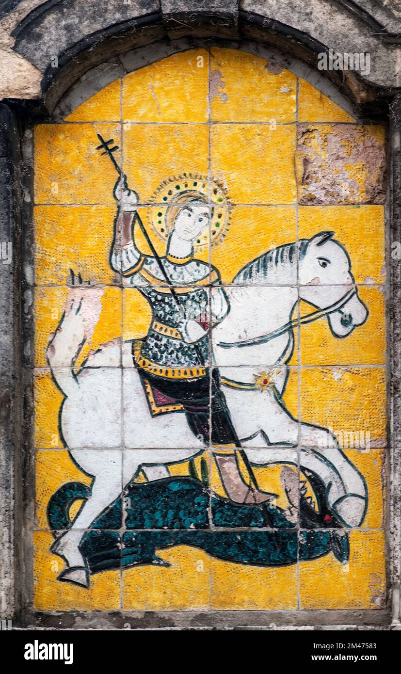 Tiled art of St. George slaying the dragon Saint George Martyr Serbian ...