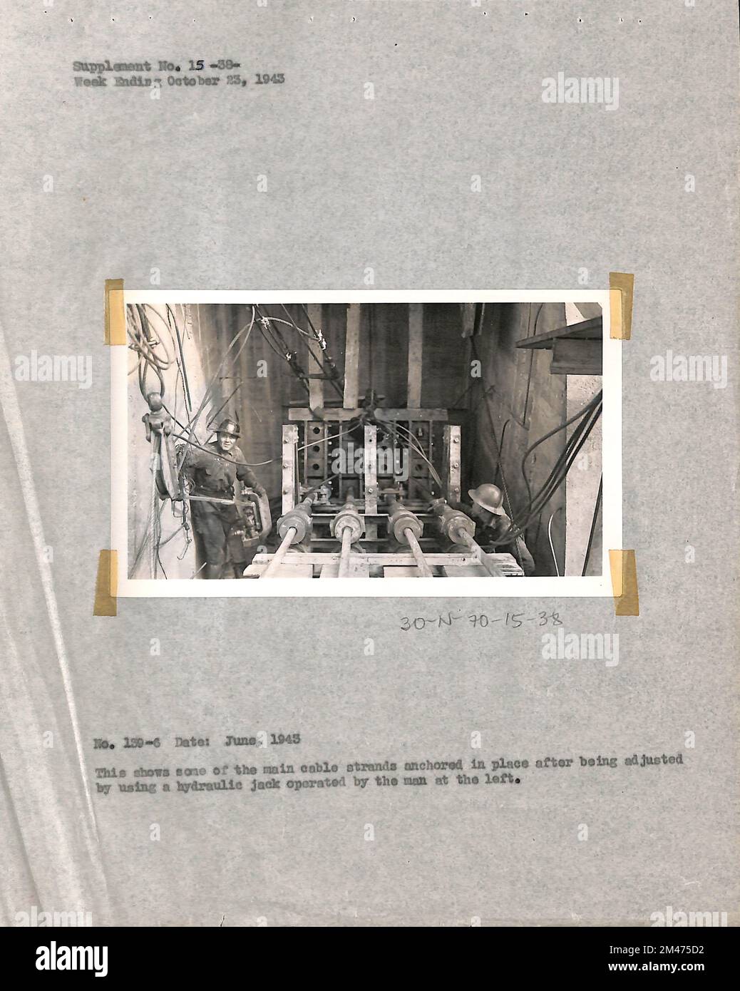 Main cable strands anchored in place after being adjusted by a ...