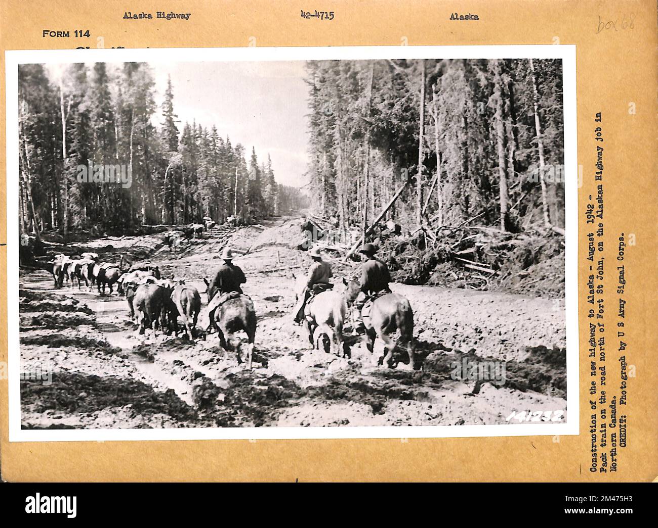 Pack train on the road north of Fort St. John. Original caption ...
