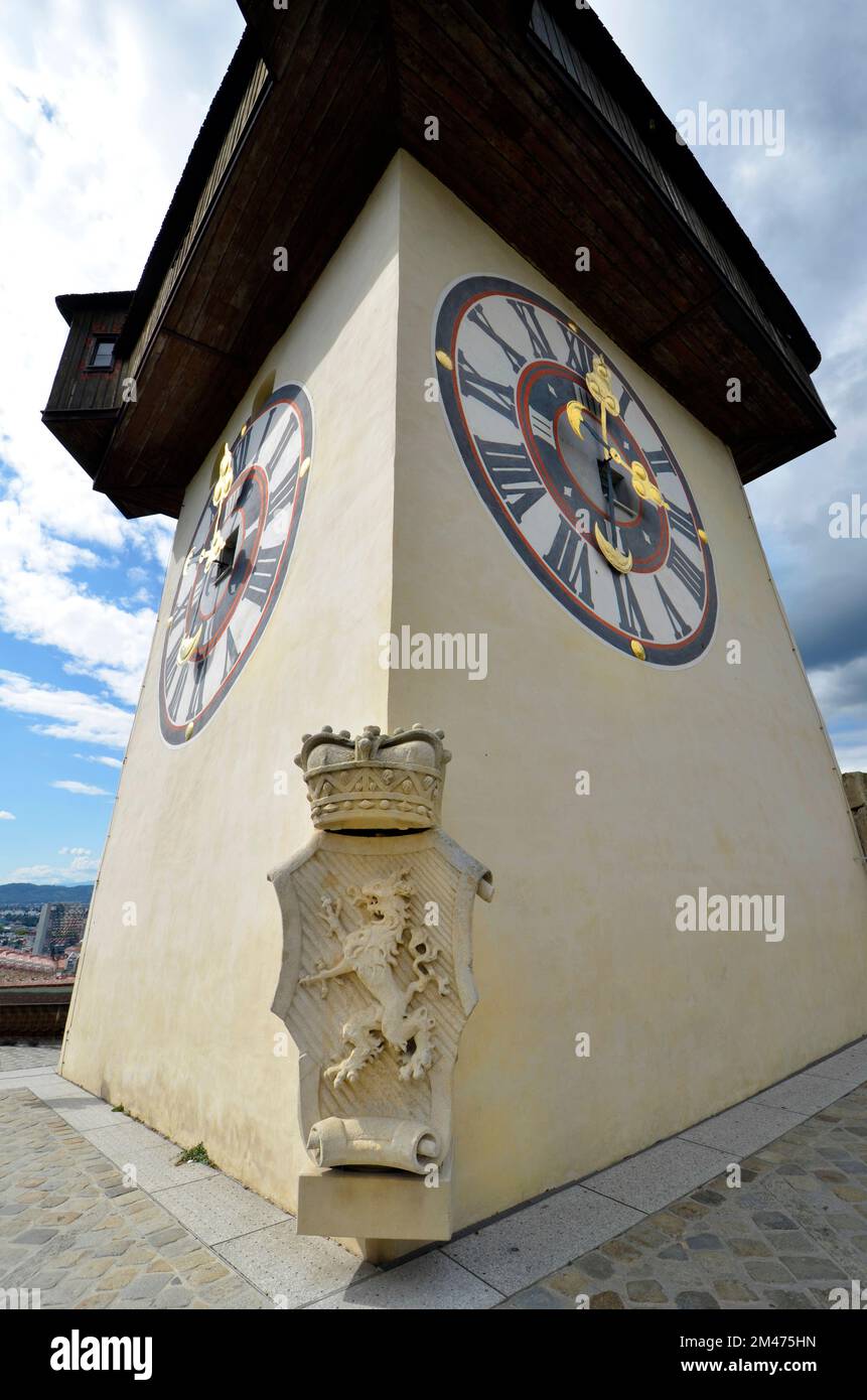 Austria, clock tower on Schlossberg hill named Uhrturm, the landmark of ...