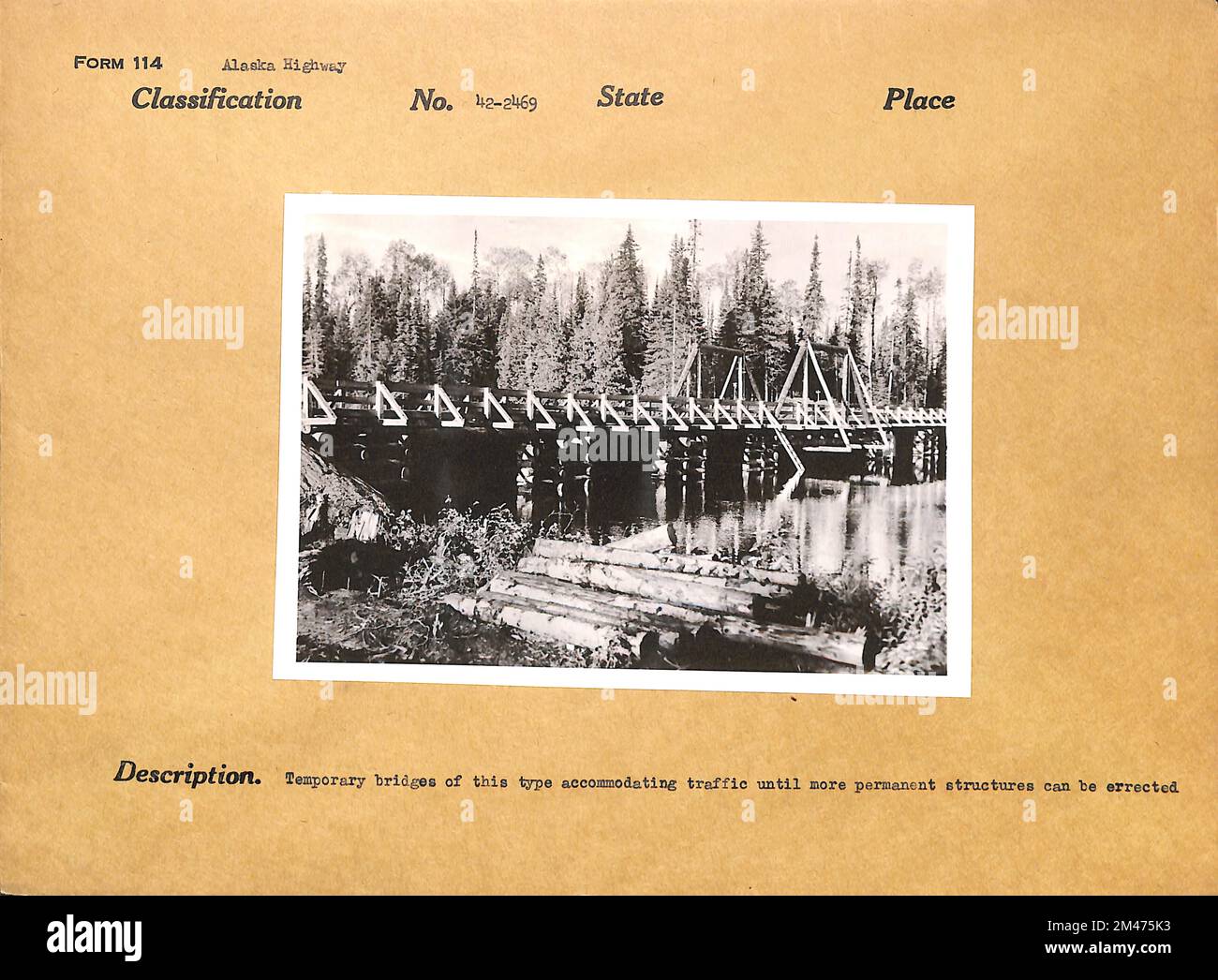 Temporary bridge accommodating traffic. Original caption: Temporary ...