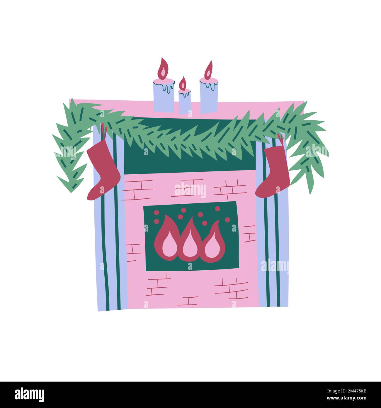 Cozy Christmas fireplace illustration Stock Vector Image & Art - Alamy