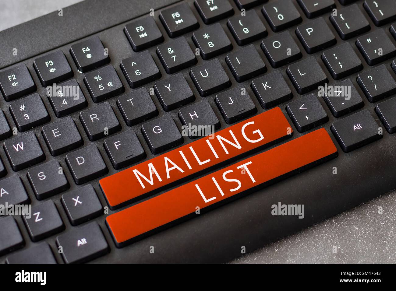 Text caption presenting Mailing List. Word for list of people who ...