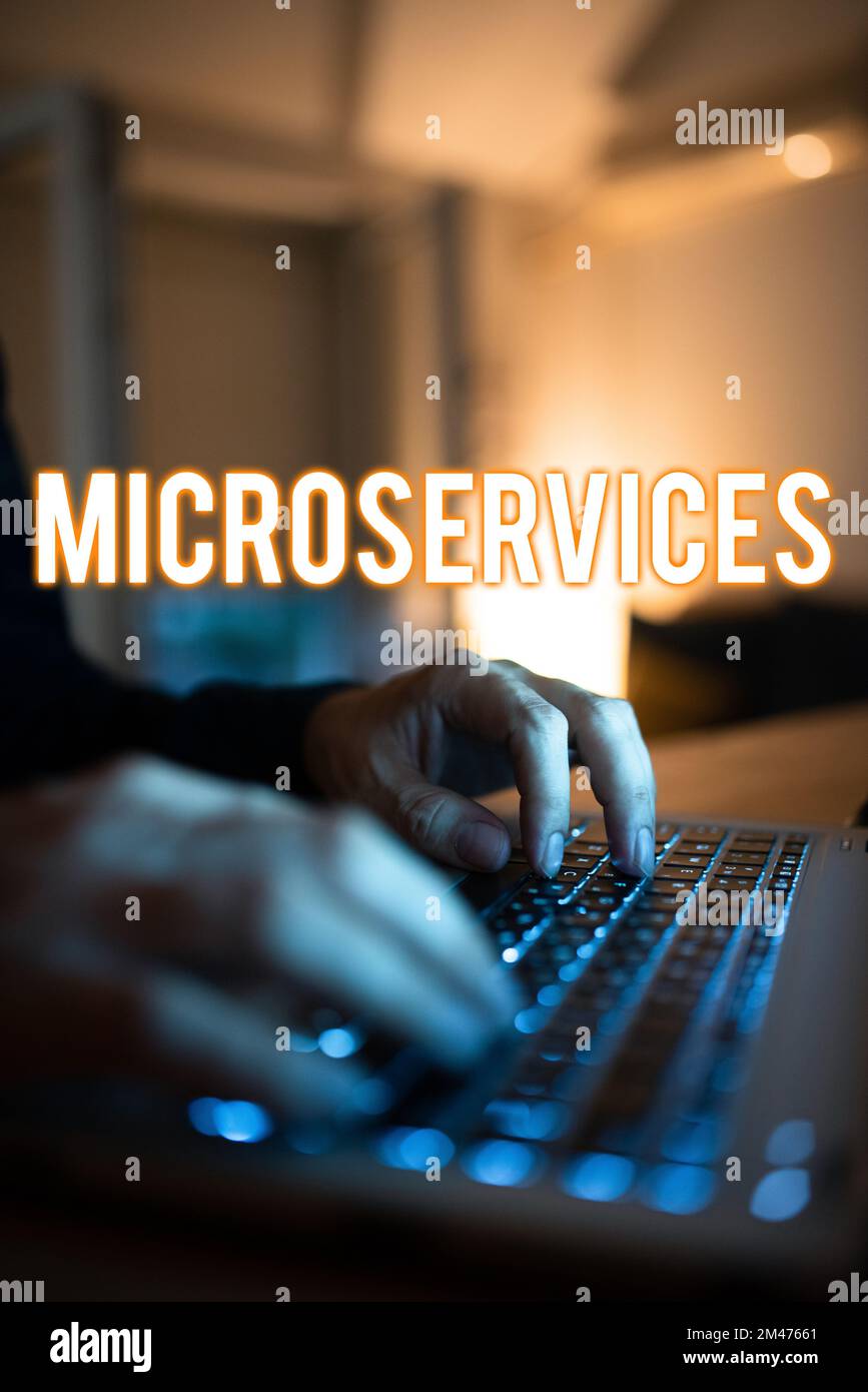 Handwriting text Microservices. Internet Concept Software development technique Building single ...