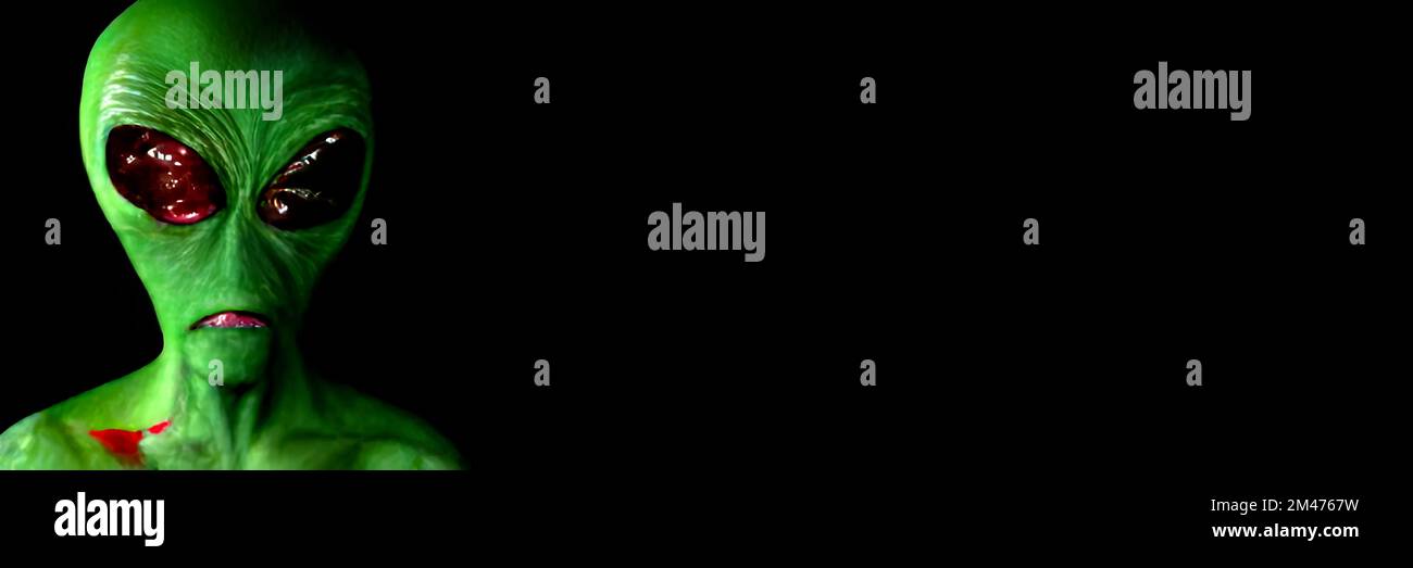 Green scary Alien - 3D Illustration - Black Background for your text or ...