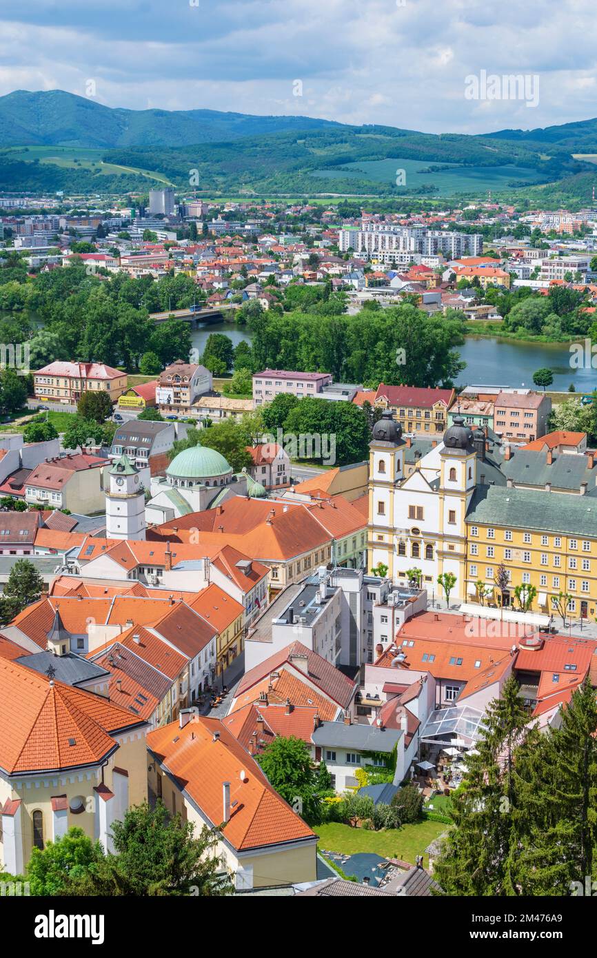 Trencin (Trentschin): Trencin Old Town from castle in , , Slovakia ...