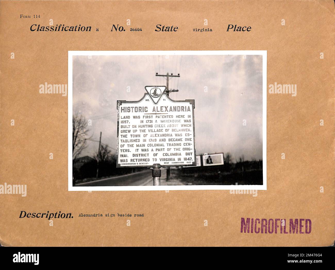 "Historic Alexandria" Sign Beside the Road. State: Virginia Stock Photo ...