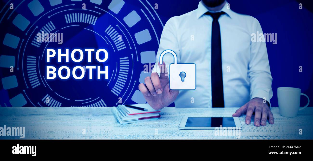 Text sign showing Photo Booth. Conceptual photo form of photo sharing ...