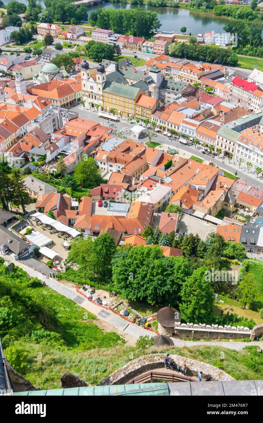Trencin (Trentschin): Trencin Old Town from castle in , , Slovakia ...