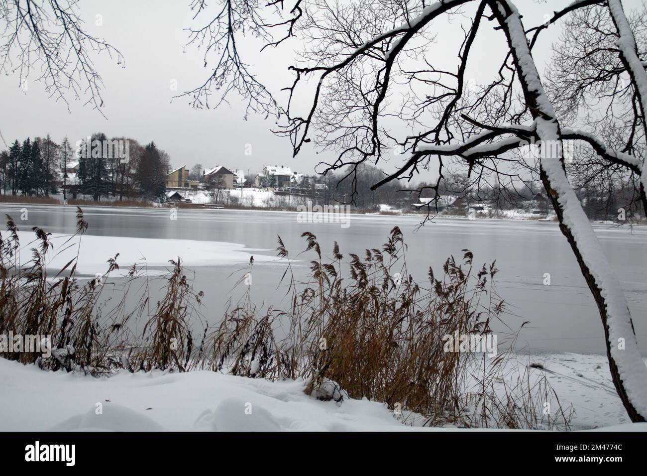 photo frozen like Trakai in Lithuania covered with snow in winter Stock ...