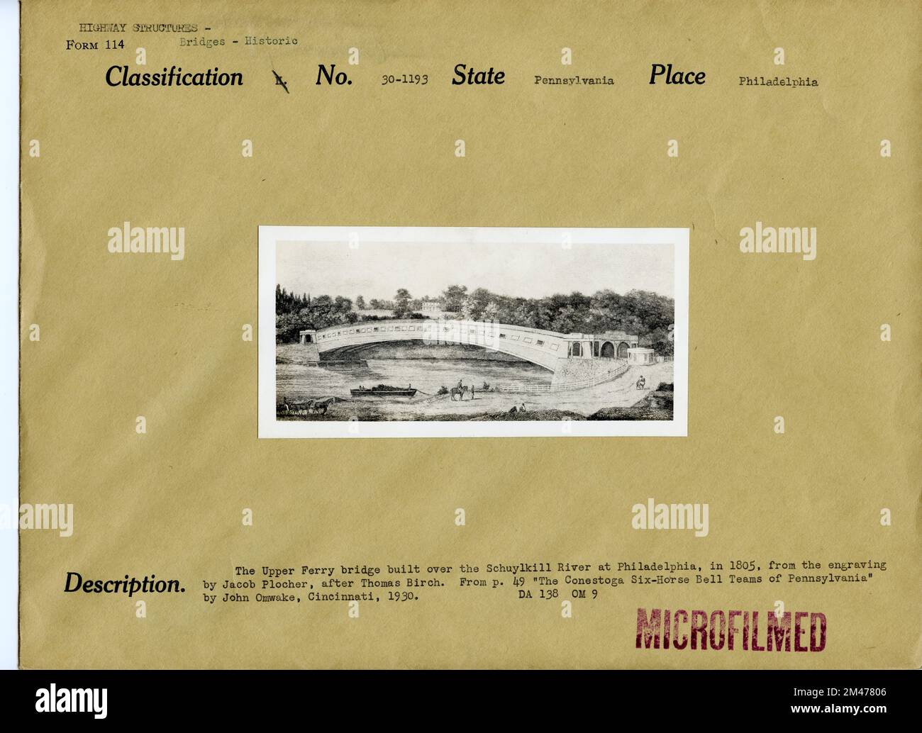 The Upper Ferry bridge built over the Schuylkill River at Philadelphia ...