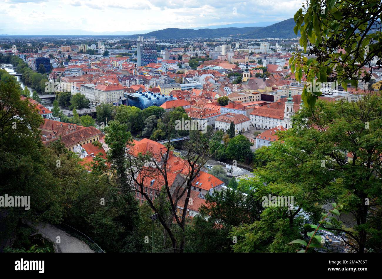 Graz, Austria - September 22, 2022: Cityscape from Schlossberg Hill ...