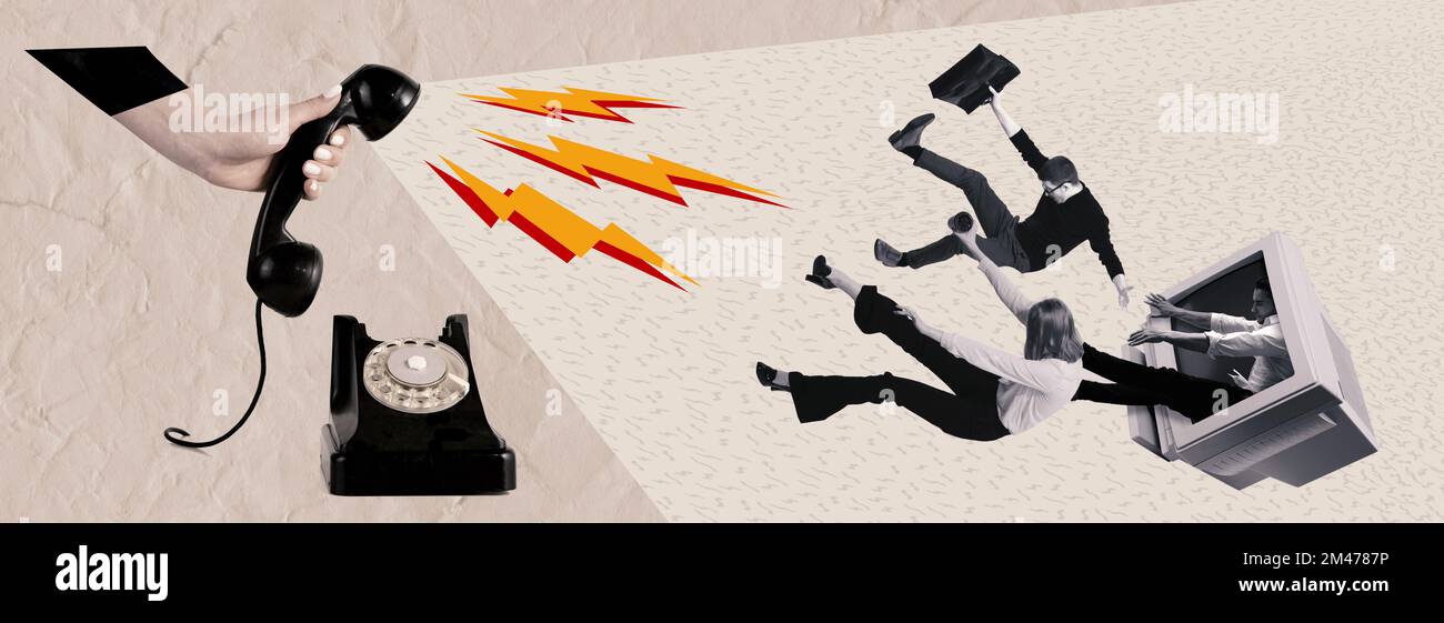 Contemporary art collage. Burning deadlines. Boss, office manager ...